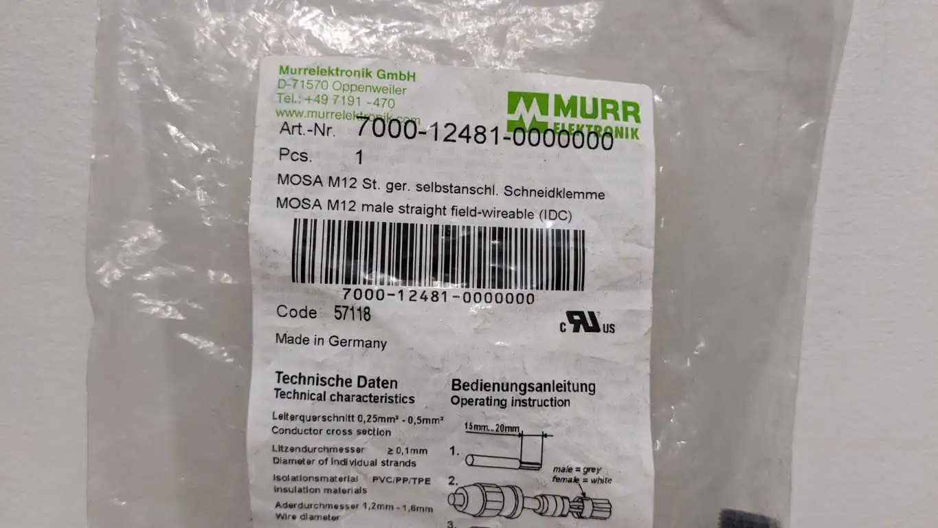 Murr Elektronik 7000-12481-0000000 MOSA M12 Male Straight Field ...