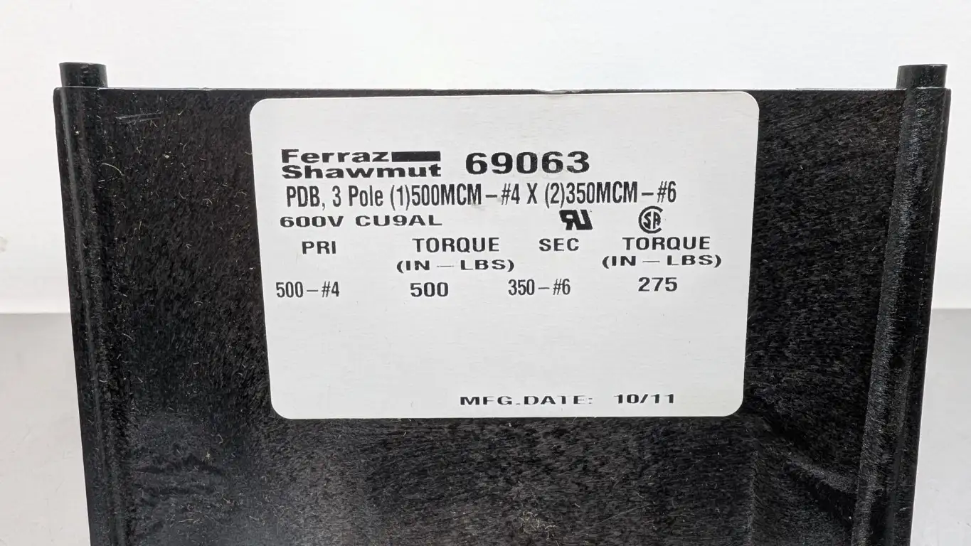 Ferraz Shawmut 69063 Power Distribution Block (1)500MCM-#4 X (2)350MCM-#6 3 Pole – NEO Surplus