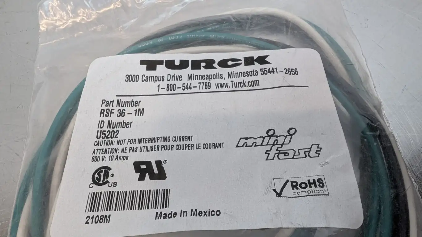 Turck RSF 36-1M Connector Wire U5202 3-Pin 1/2″ 14NPT 600V 10A – NEO ...