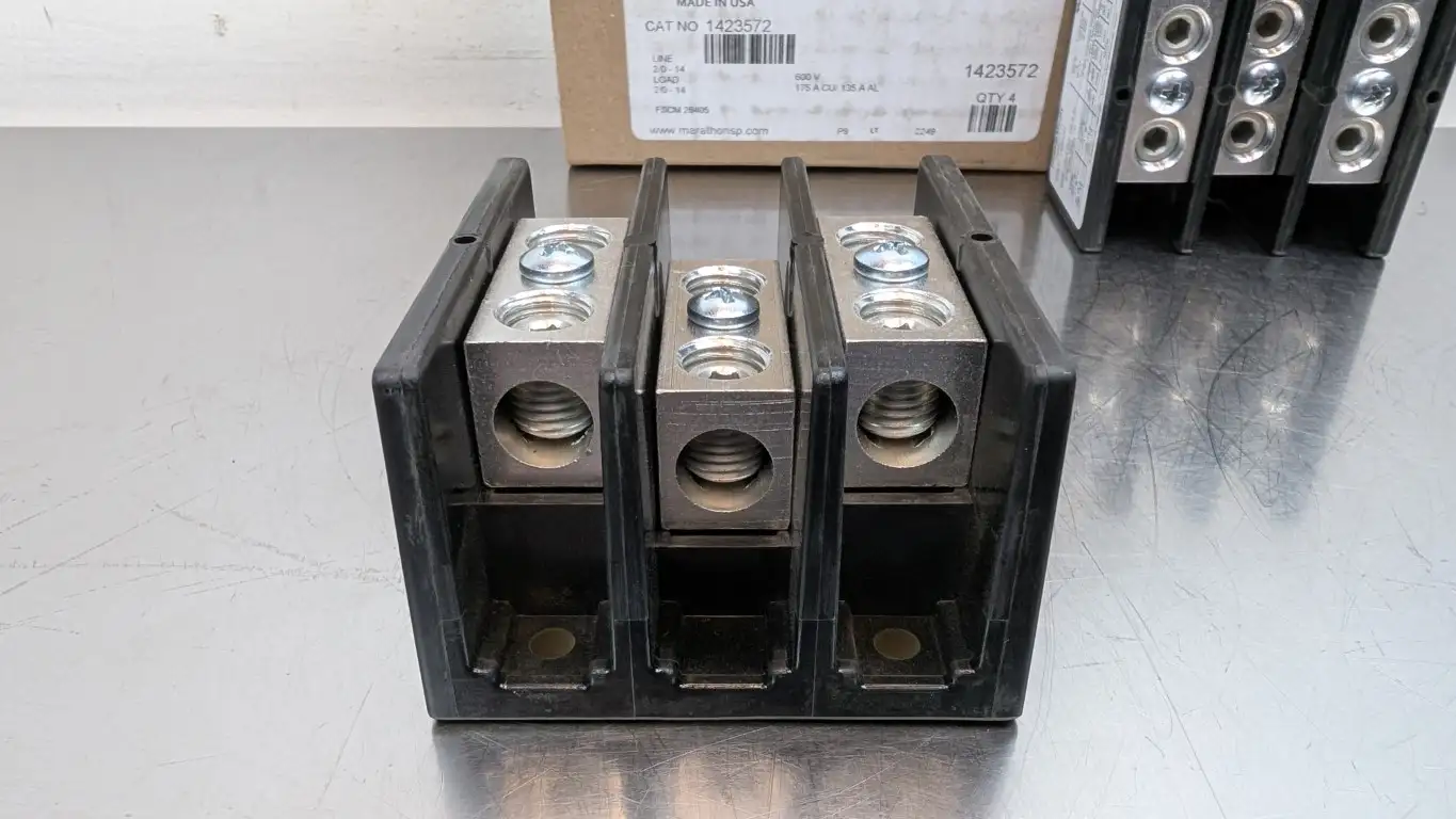 4 Pack Marathon 1423572 Terminal Block 3-POLE 2/0-14 600V 175A CU/135A AL – NEO Surplus