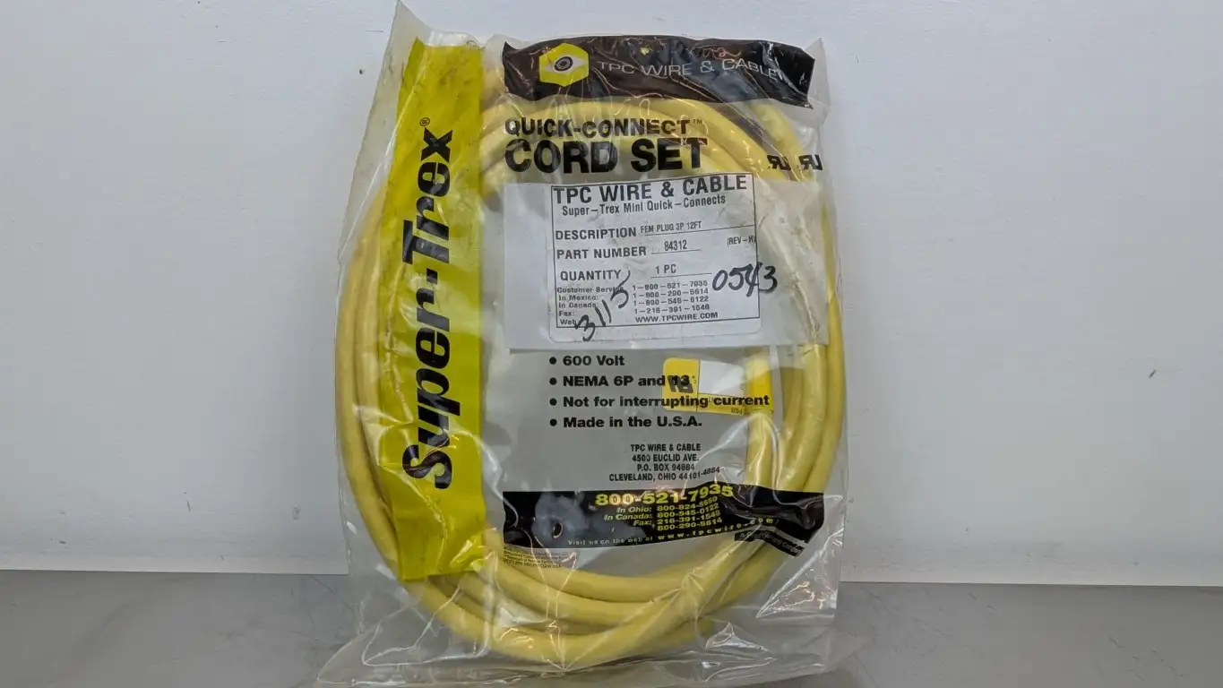 TPC Wire & Cable 84312 Power Cable Rev H 3-Pin Female 3-Wire 12′ Yellow ...